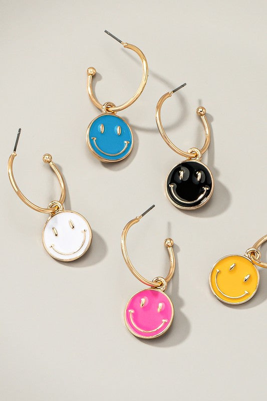 Smiley face charm hoop earrings – Simply Amazing Boutique